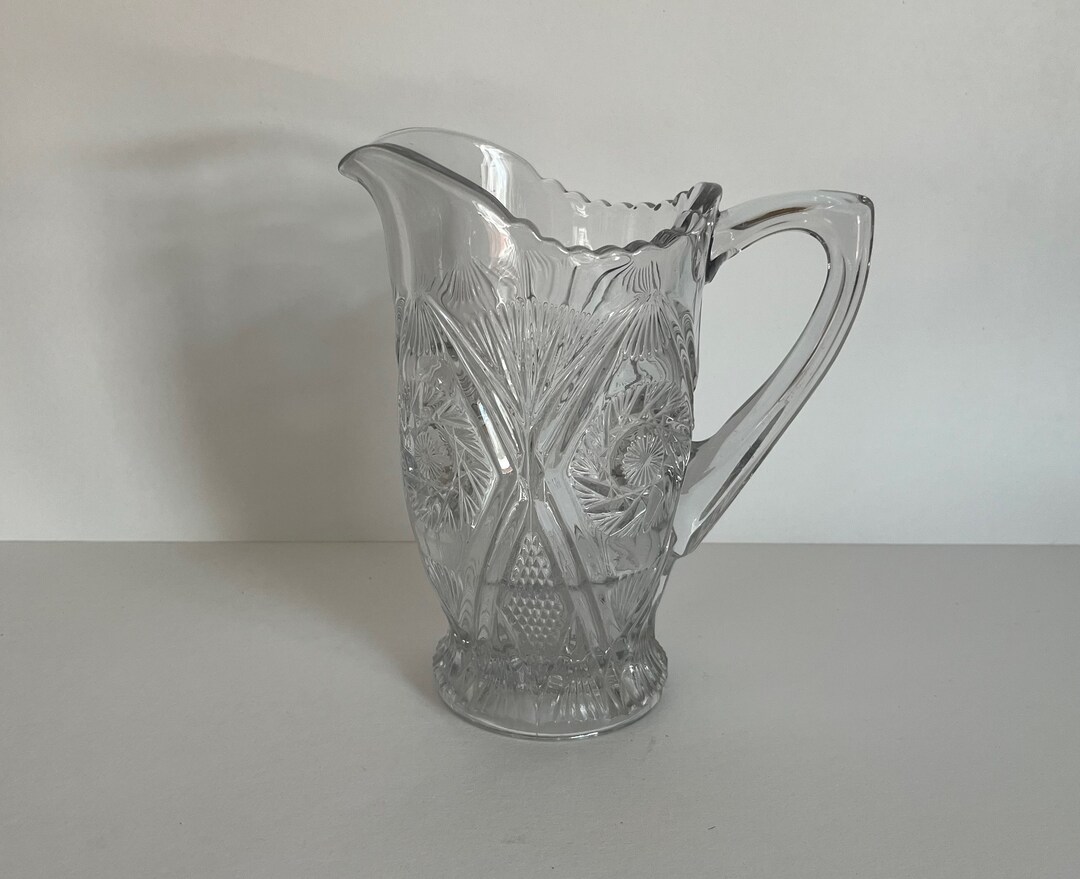 Antique EAPG Pressed Glass Juice Pitcher Diamond Fan Hobstar - Etsy