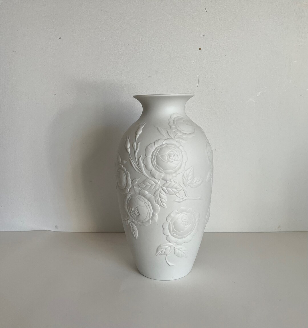 Vintage Mid Century Kaiser White Matte Biscuit Porcelain Rose Relief ...