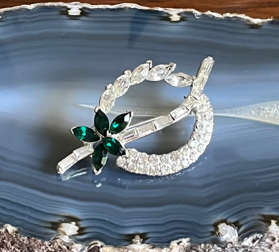 Vintage Art Deco Marcel Boucher Style Emerald Green Crystal Rhinestone ...