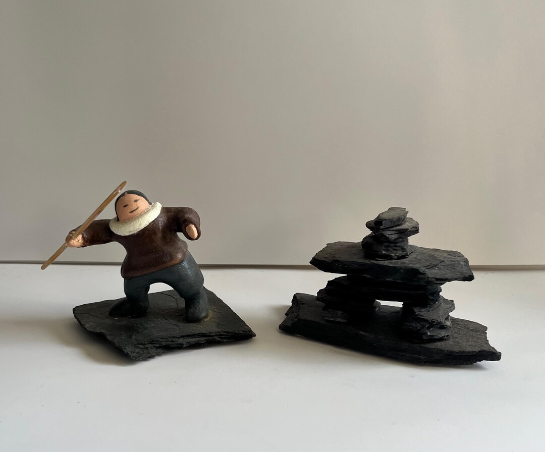 Peter Shaw Signed Canadian Native Art Sculptures Inuit Hunter and ...