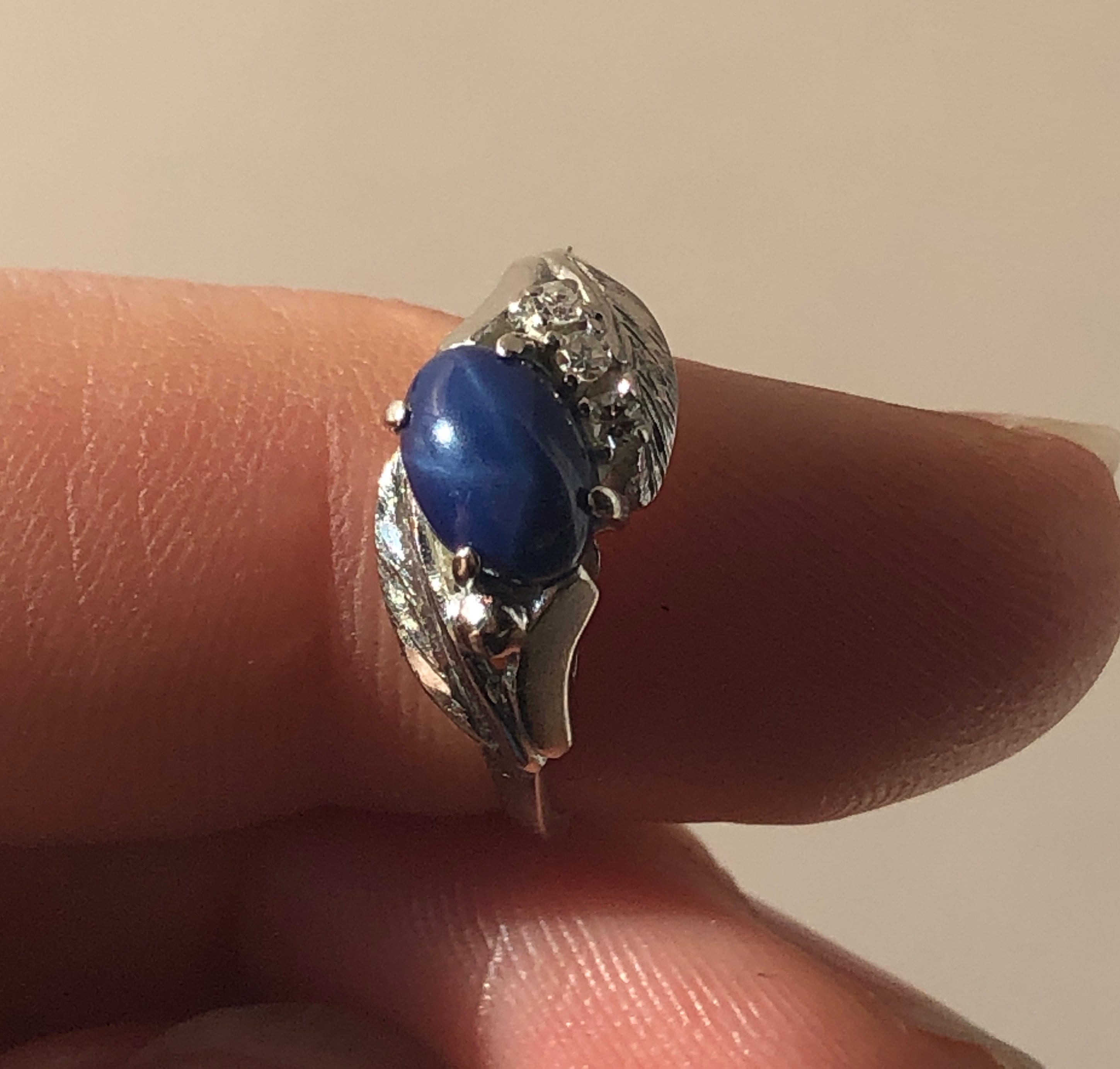 Vintage Mid Century 14K White Gold Blue Star Sapphire and | Etsy