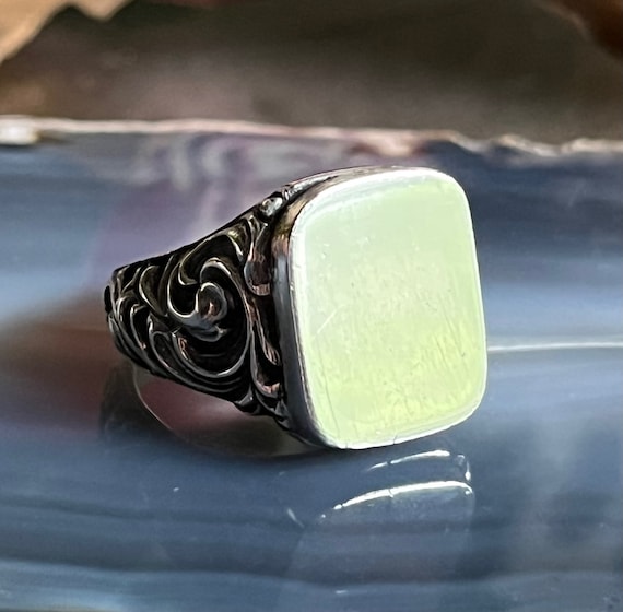 Antique Mens 855 Silver Large Carved Signet Statement Ring Antique Mens 855 Silver Large Carved Signet Statement Ring