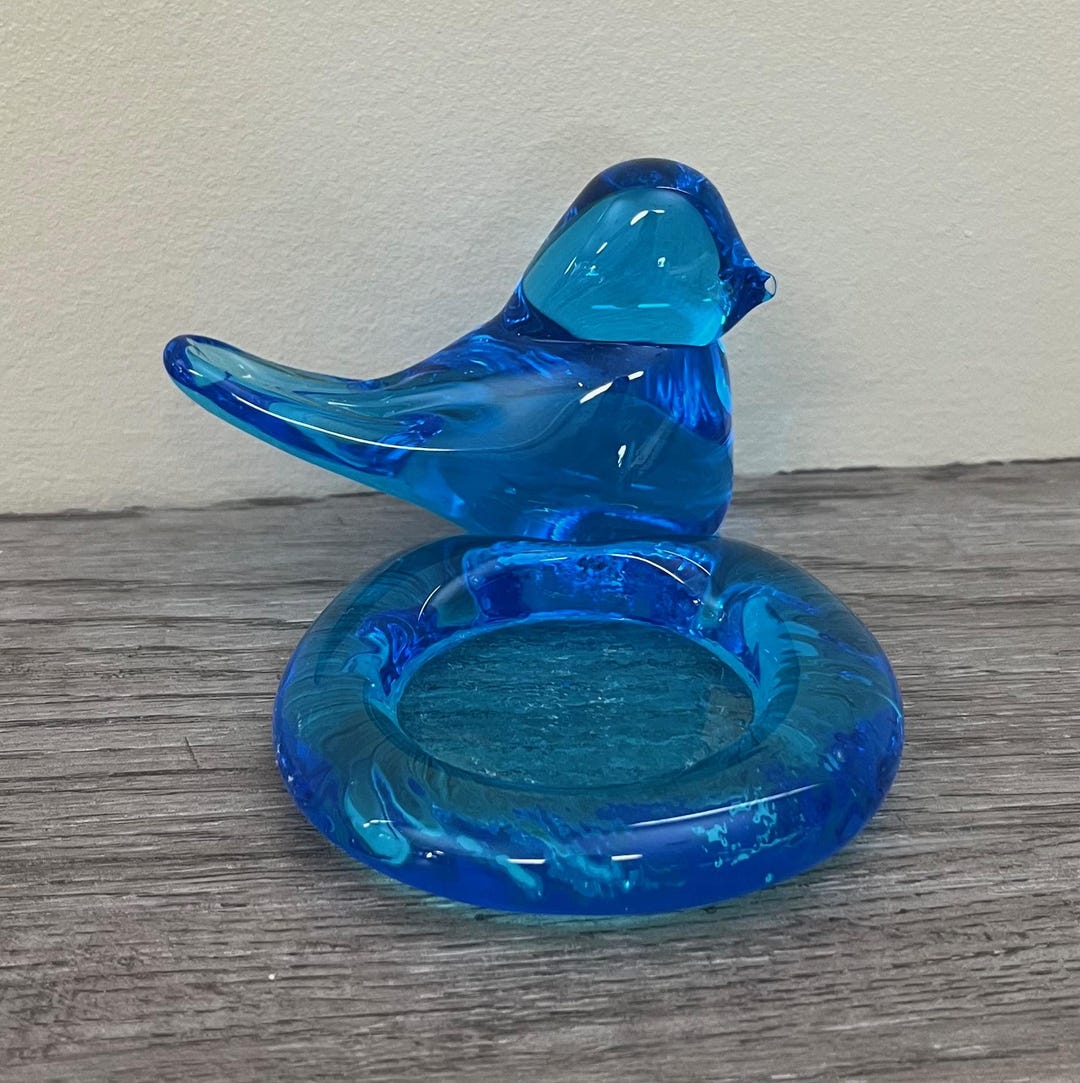 Vintage Ron Ray Art Glass Blue Bird of Happiness Votive Candle Holder ...