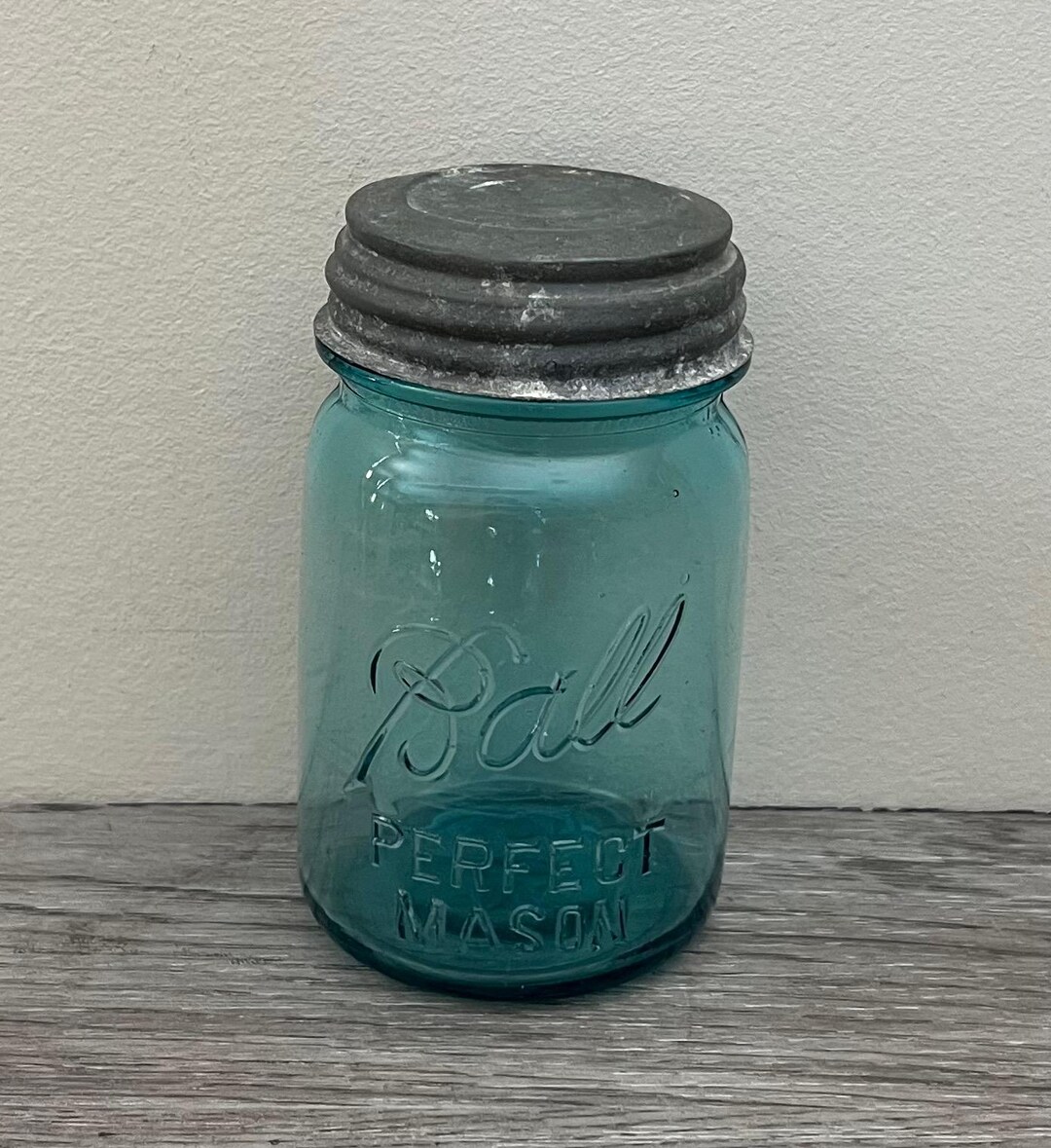 Antique Aqua Blue Ball Pint Mason Jar Zinc Lid - Etsy