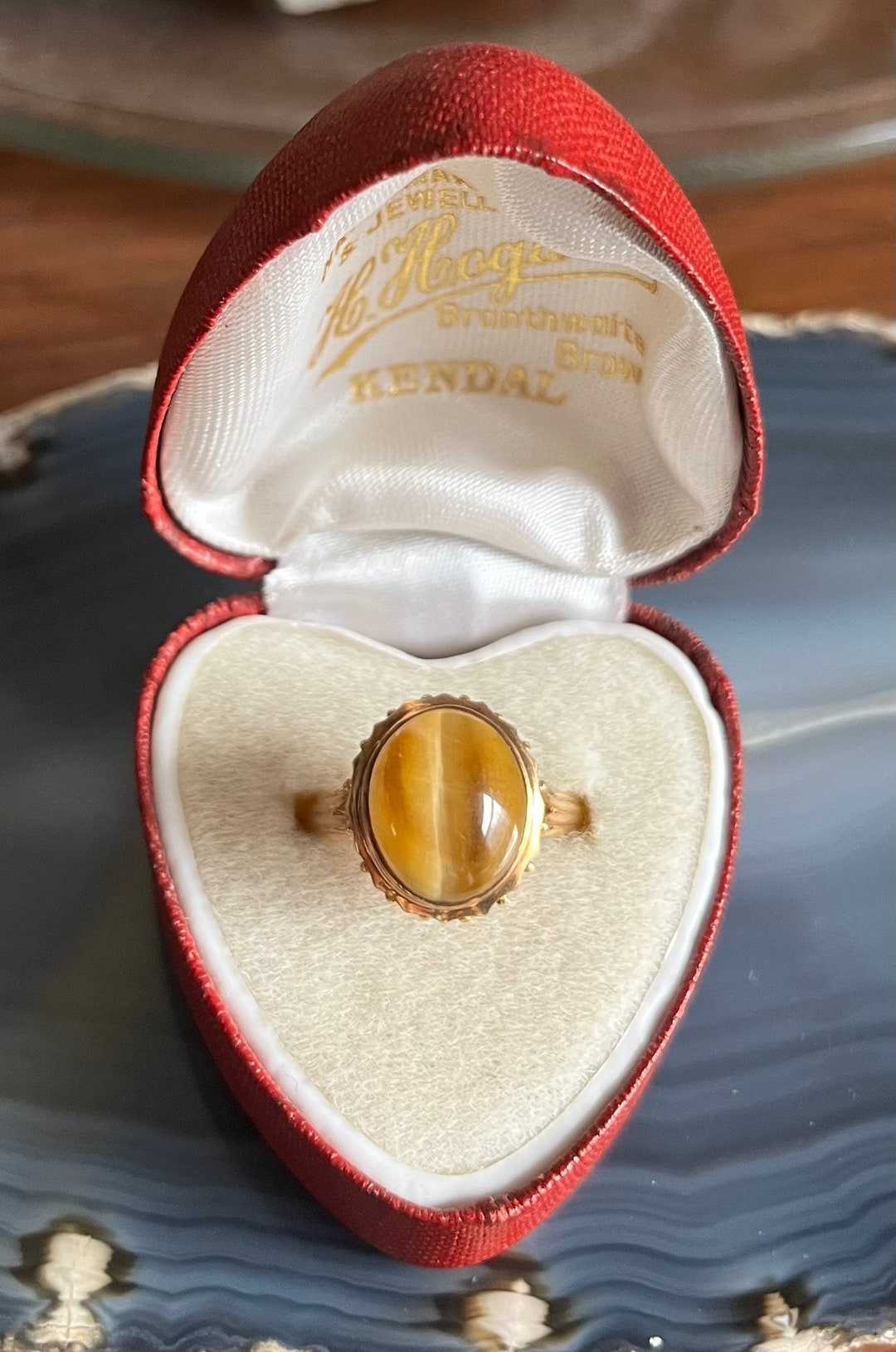 Vintage Siffari 10K Yellow Gold 6 Carat Chrysoberyl Cat's Eye Cabochon ...