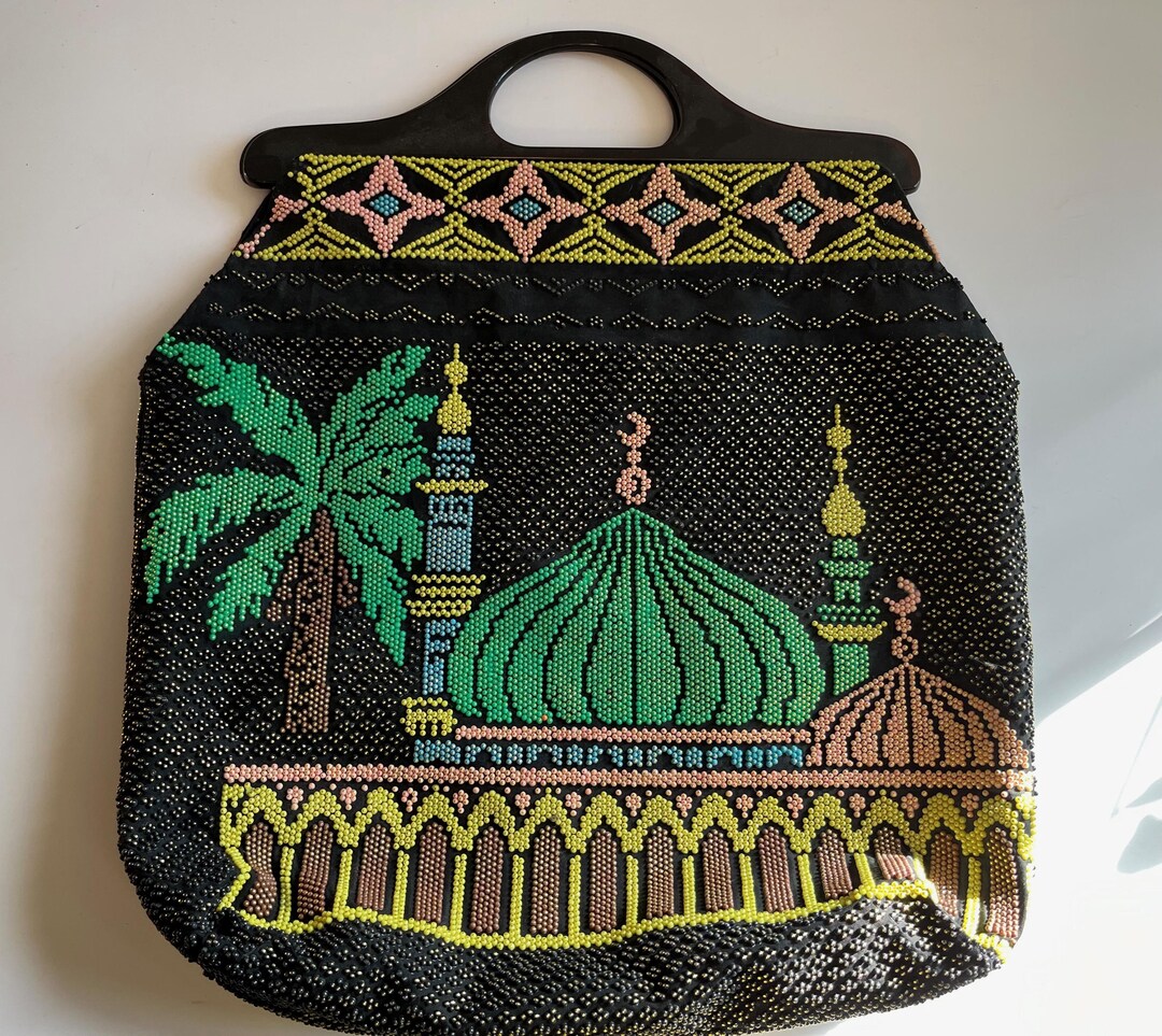 Large Retro Beaded Scenic Mosque Bag Purse Shopping or Knitting - Etsy