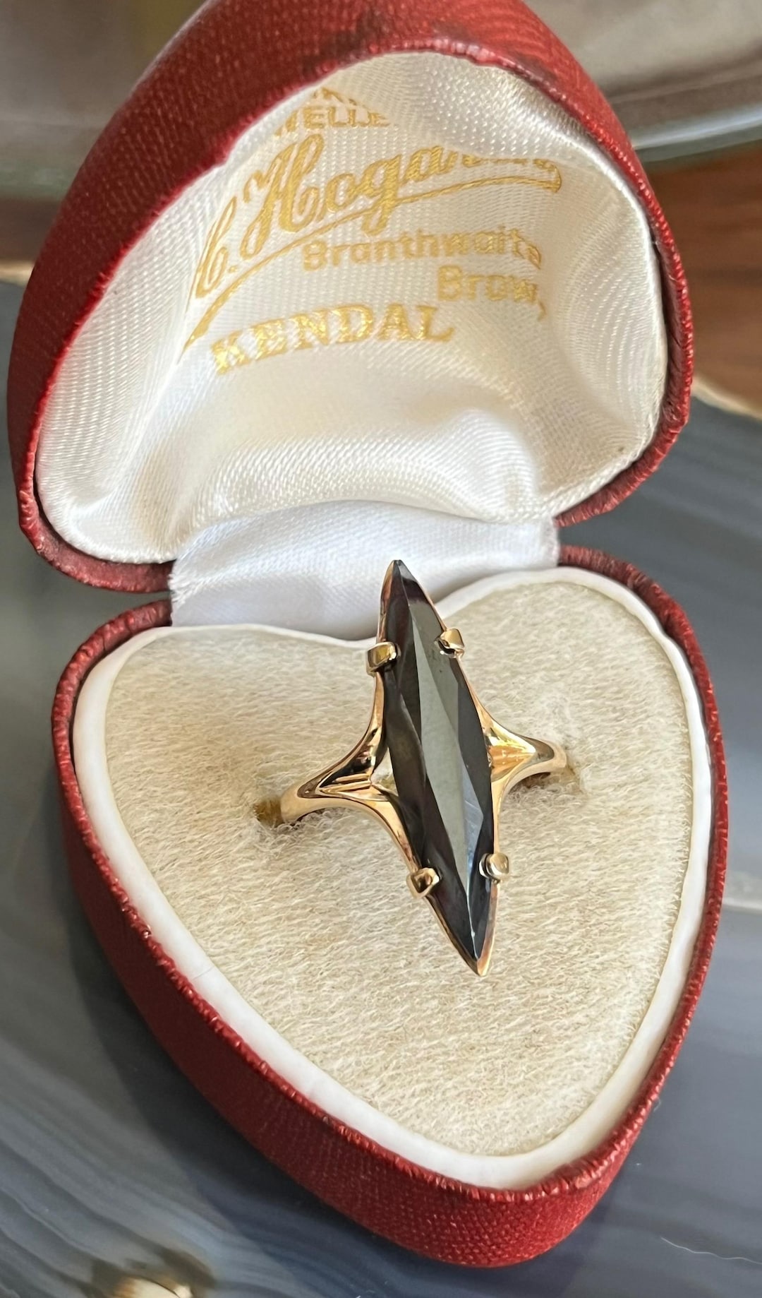 Vintage Mid Century 10K Gold Black Alaskan Diamond Hematite Navette ...