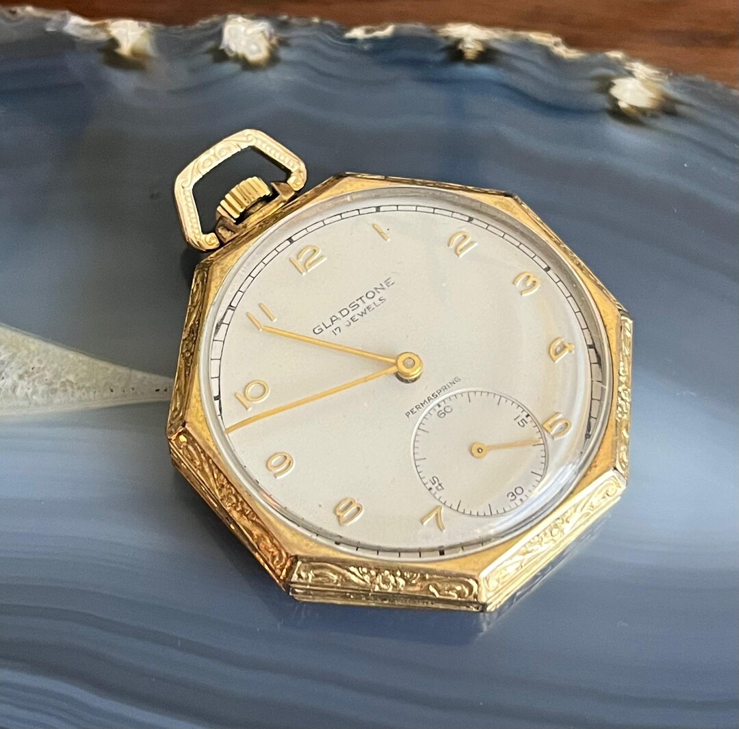 Vintage Art Deco Gold Filled Octagonal Gladstone 17 Jewel Pocket Watch ...