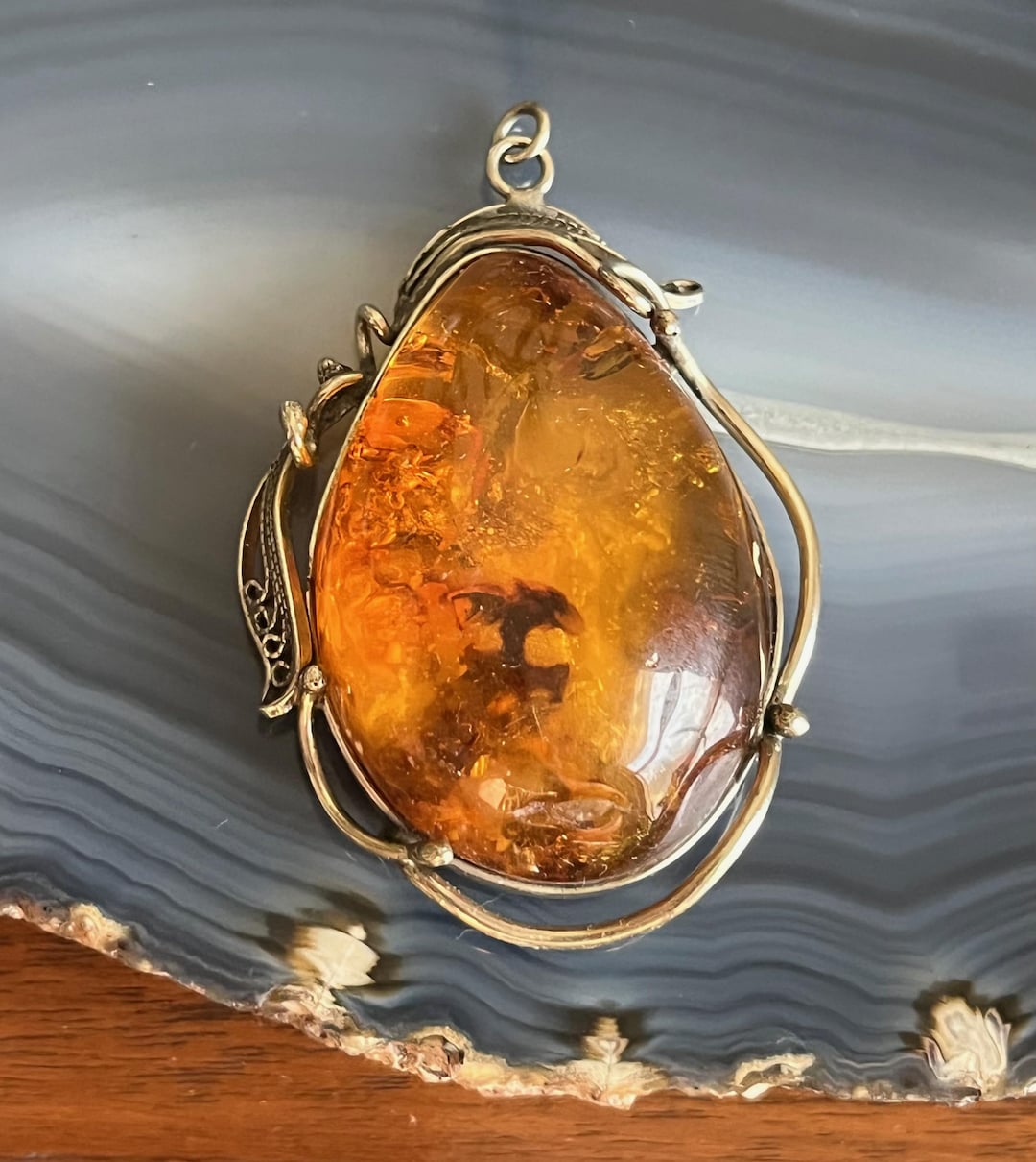 Large Vintage Amber Pendant for Necklace With Bug Inclusions - Etsy
