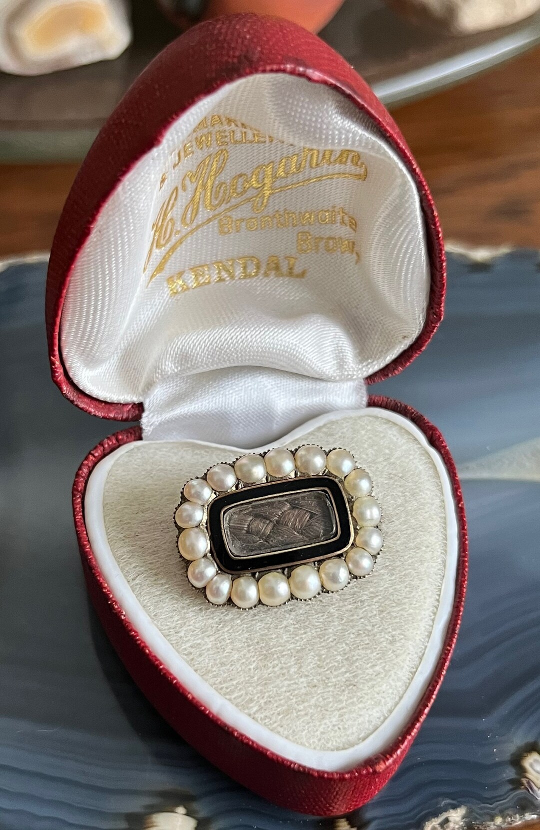 15ct Gold Dated 1827 Georgian Pearl Enamel Hair Work Mourning Memorial ...