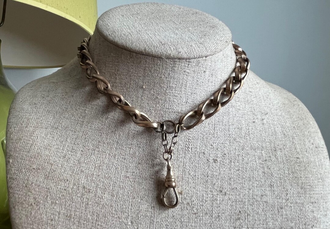 Antique Gold Filled Fancy Curb Link Watch Fob Layering Chain Necklace ...