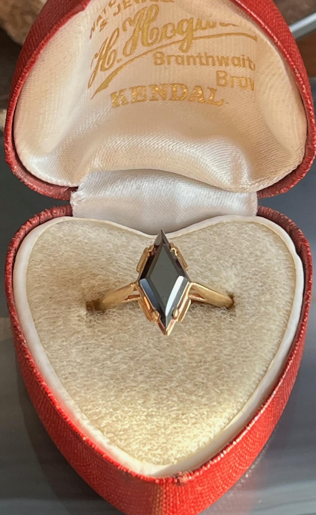 Vintage MCM 10K Yellow Gold Kite Shaped Black Alaskan Diamond Hematite ...