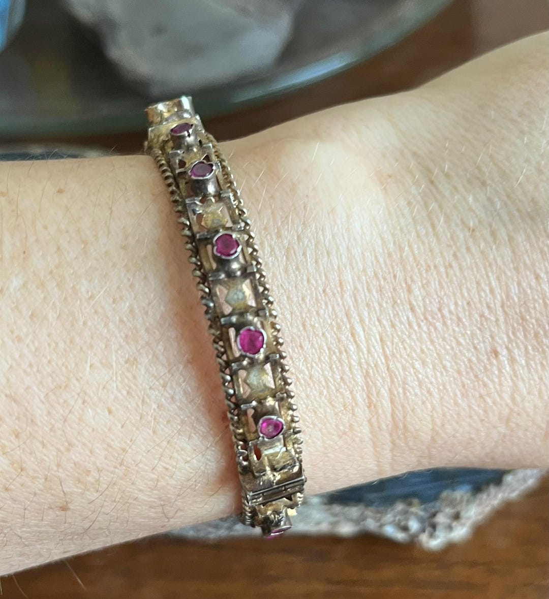 Vintage East Indian Silver Gilt Ruby Bangle Bracelet - Etsy