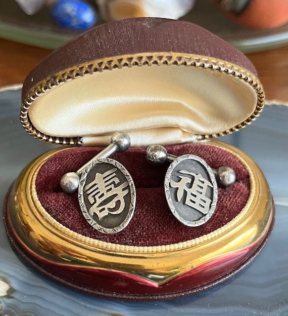 Antique Vintage Chinese Silver Cuff Links Magnificent… - Gem