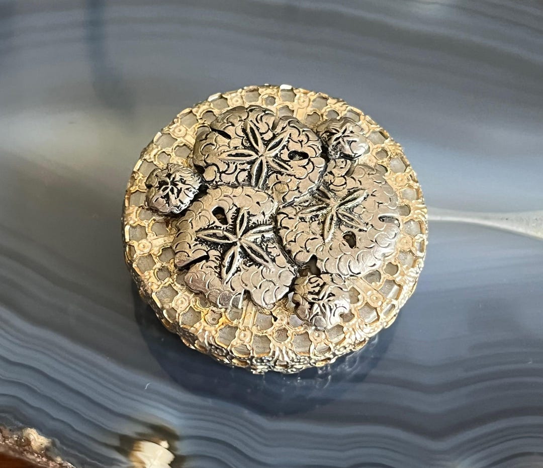 Vintage Czech Filigree Sand Dollar Pill Trinket Stash Ring Box Case ...