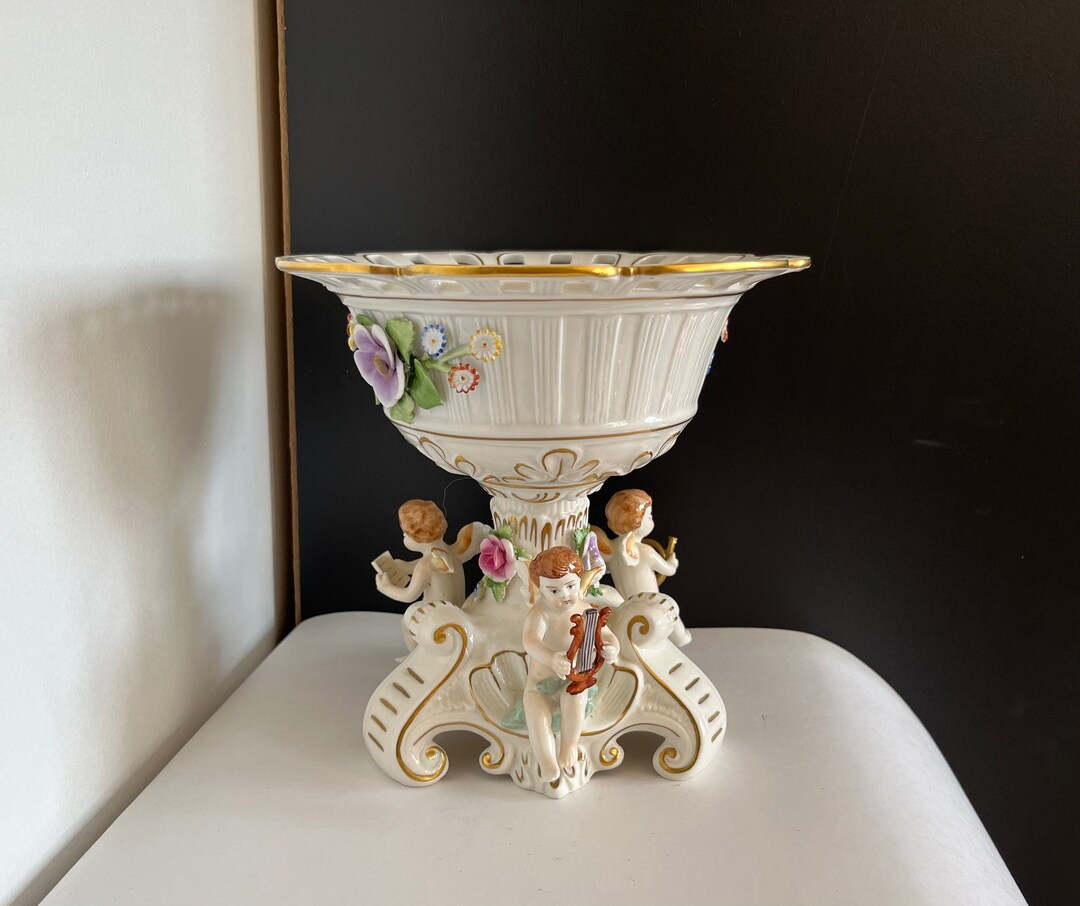 Vintage PMP German Porcelain Dresden Style Tall Pedestal Compote Bowl 3 ...