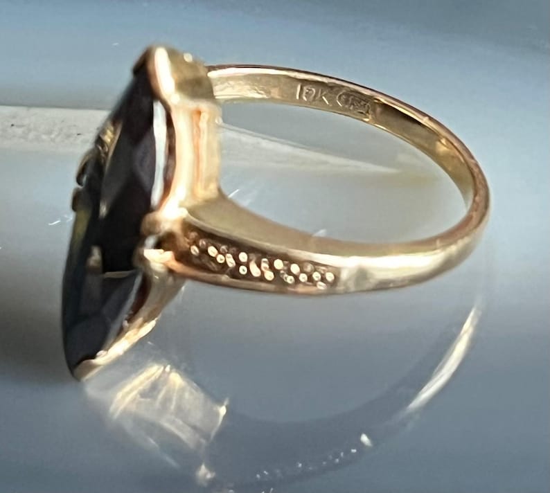 Vintage MCM 10K Yellow Gold Black Alaskan Diamond Hematite Navette Ring ...