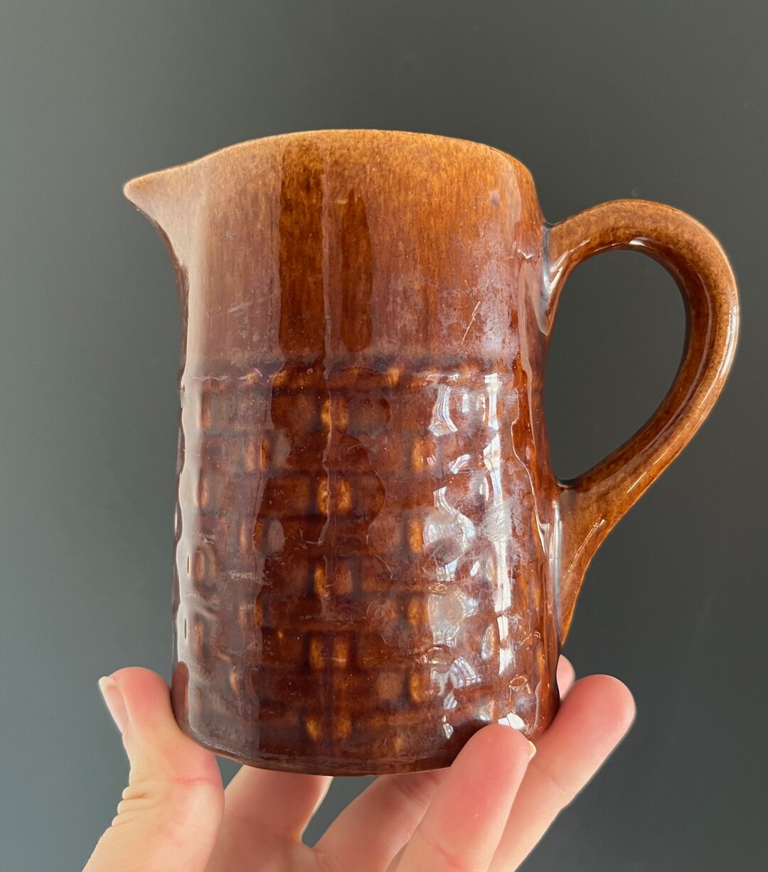 Antique Vintage Canadian Medalta Alberta Pottery Basketweave Pitcher ...