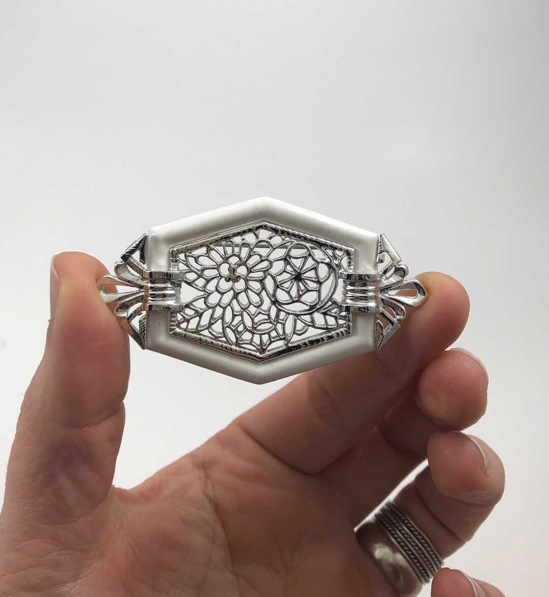 Lovely Lacey Art Deco White Enamelled Silver Tone Brooch - Etsy UK
