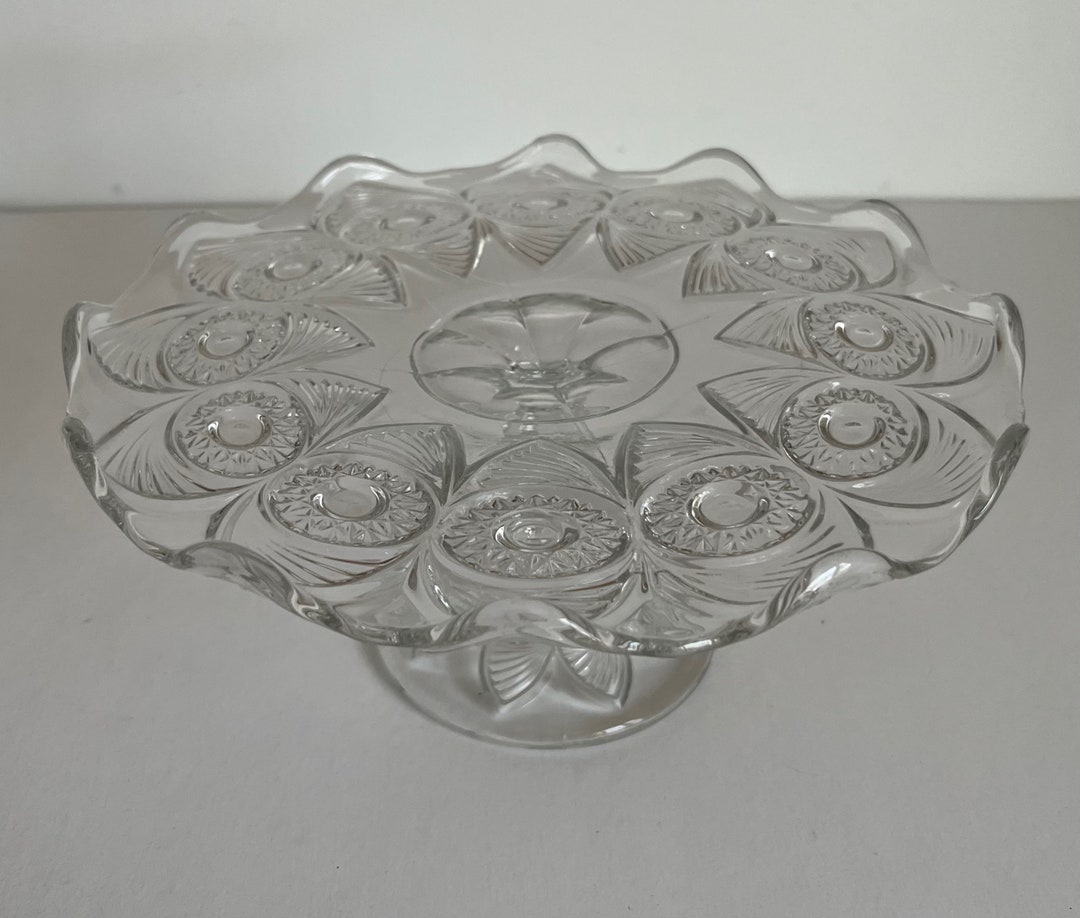 Antique EAPG Pedestal Cake Stand Georgia Peacock Feather Pattern - Etsy
