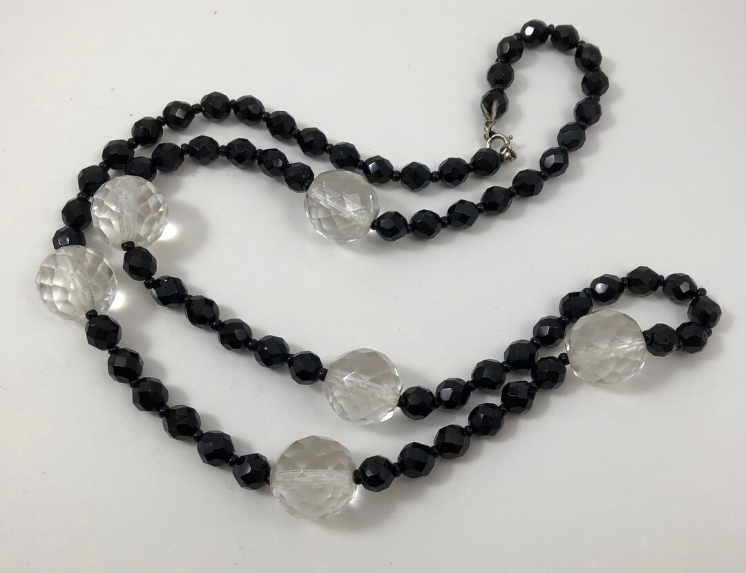 Vintage Art Deco 1920s Flapper Era French Jet Black and Crystal Beaded ...