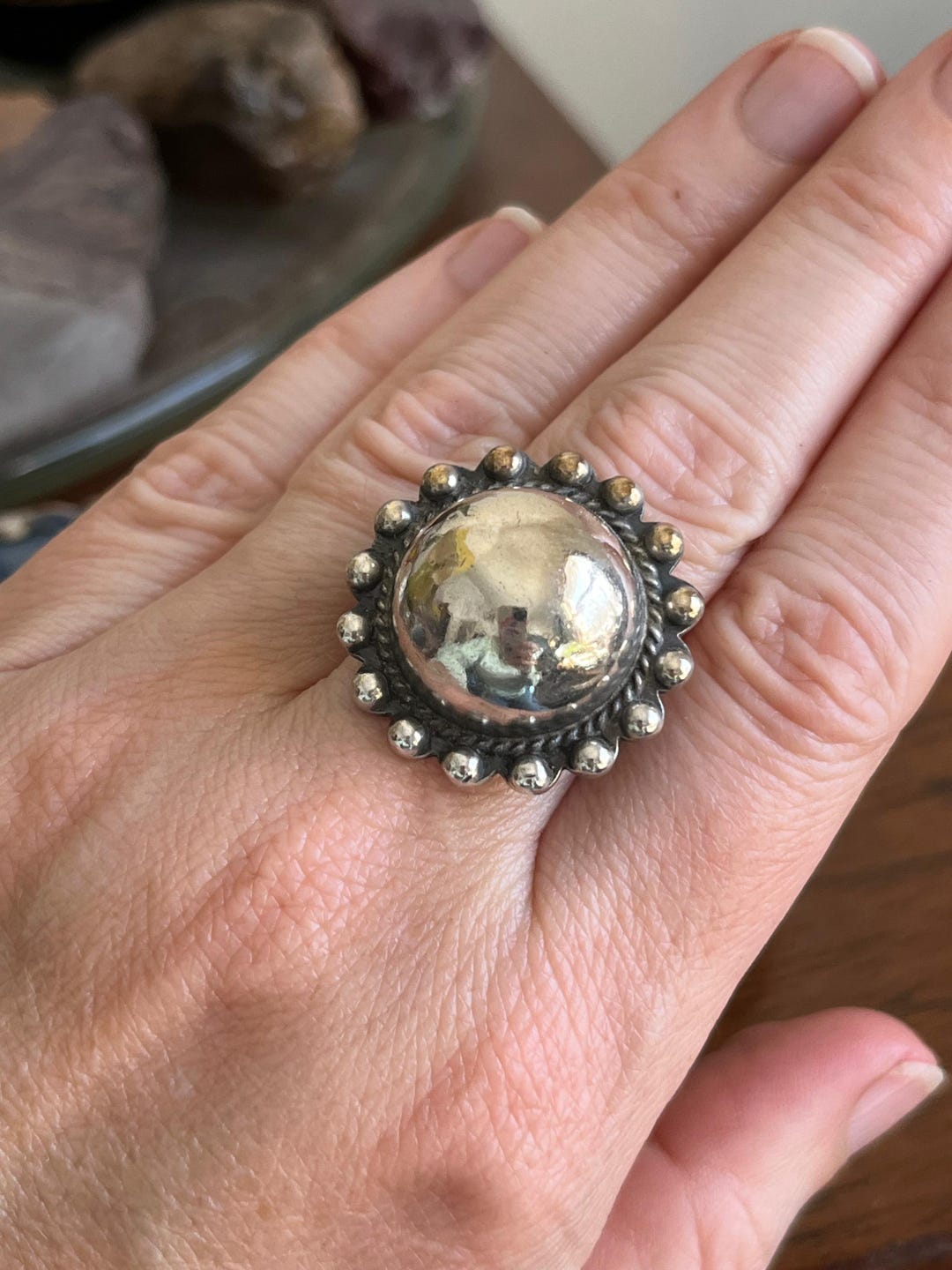 Vintage Mid Century Native American Navajo Sterling Silver Domed Ball ...