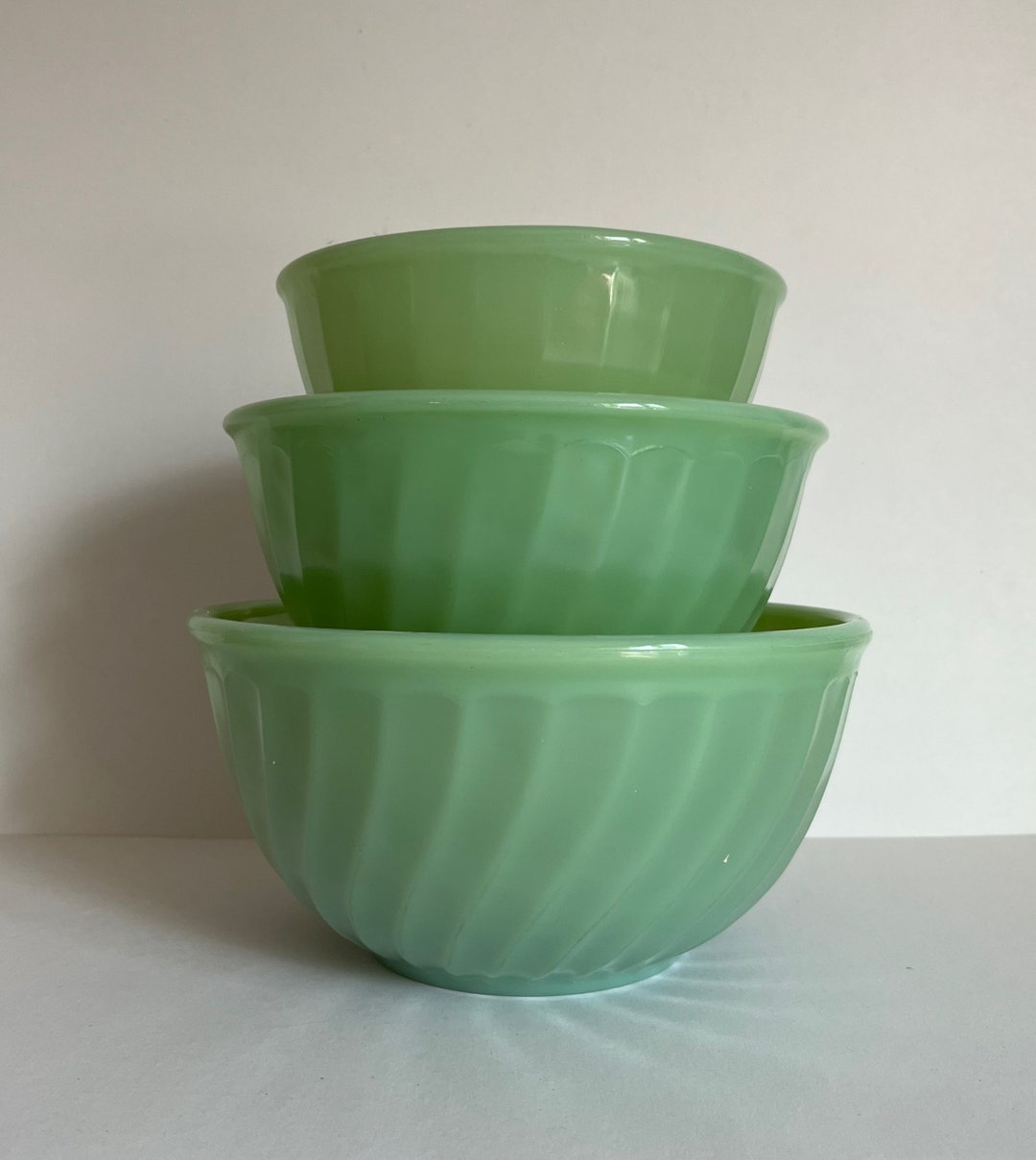 Vintage Fire King Set of 3 Jadeite Jadite Swirl Mixing Nesting Bowls - Etsy