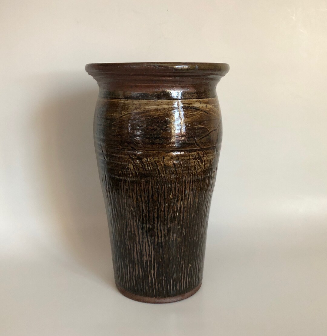 Vintage Canadian Studio Pottery Large Brown Stoneware Vase David ...