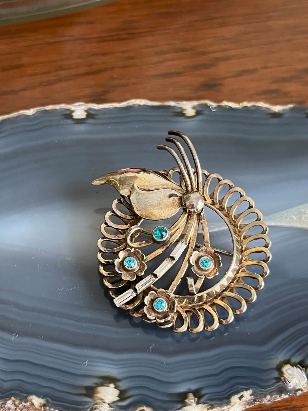 Vintage Mid Century Bond Boyd Gold Washed Sterling Silver Turquoise ...