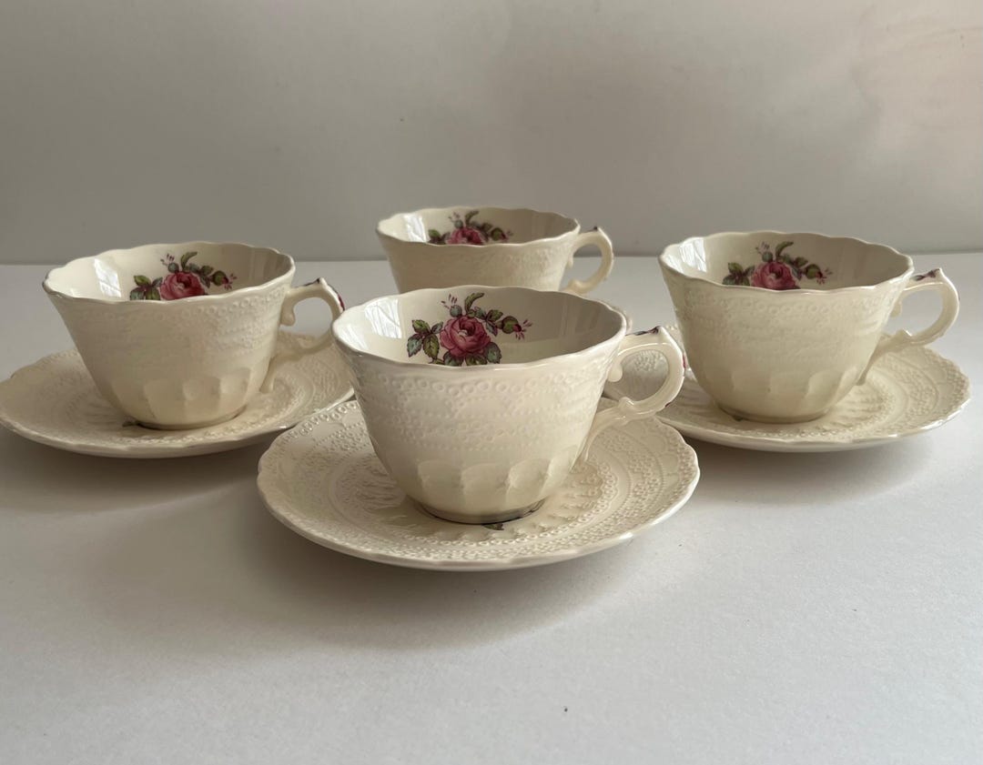 Set of 4 Vintage Copeland Spode Billingsley Rose Tea Cup and Saucer ...