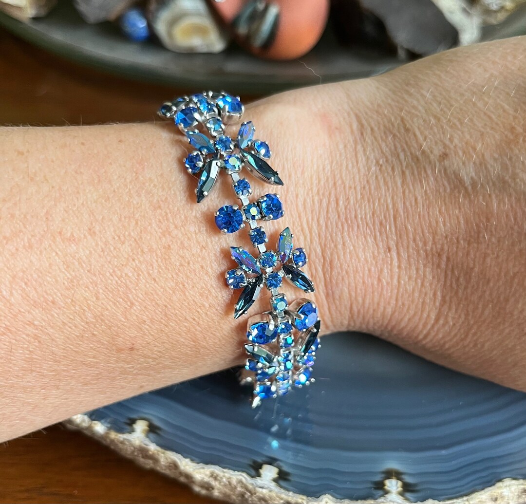 Vintage Mid Century Sherman Blue Rhinestone Butterfly Bracelet - Etsy