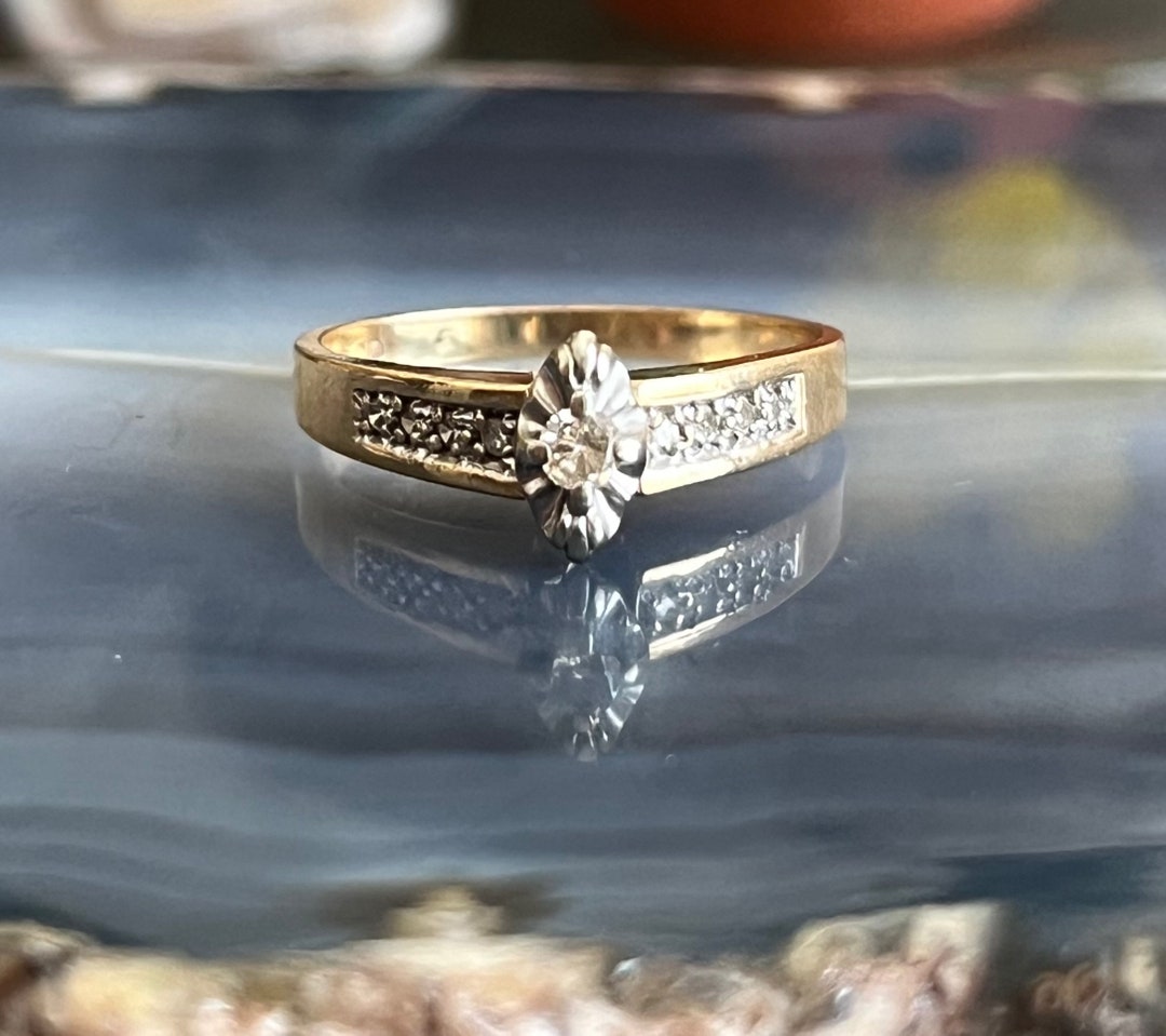 Vintage 1960s Mid Century MCM 10K Yellow Gold Diamond Marquise Shaped ...