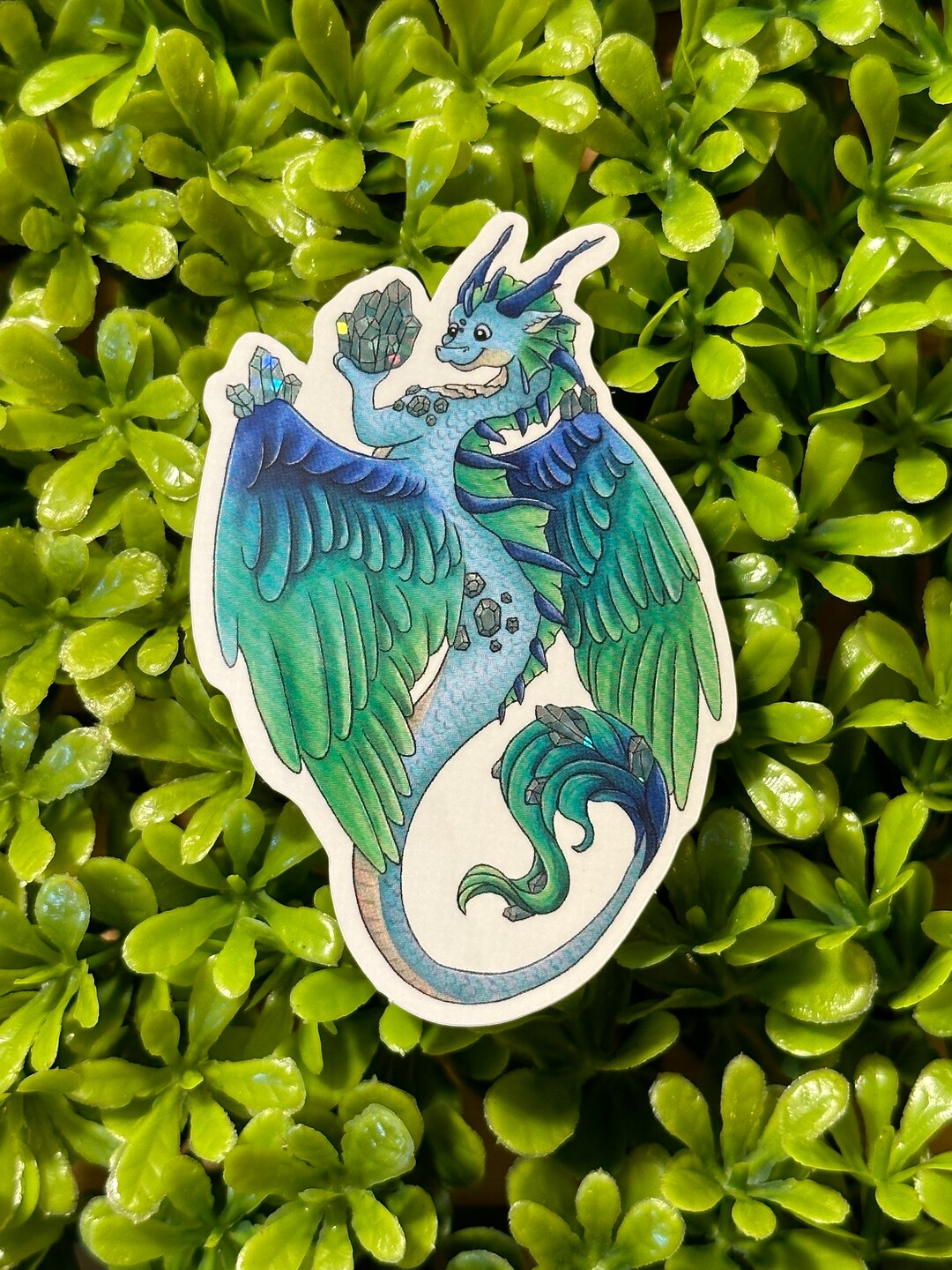 Glitter Aquamarine Dragon Sticker | Dragon Sticker | Waterproof Sticker ...