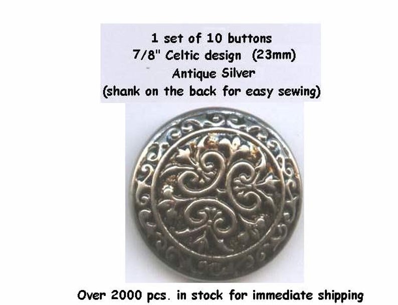 10 Metal 7/8" Buttons Celtic Pirate Antique Silver W/shank- Costumes ...