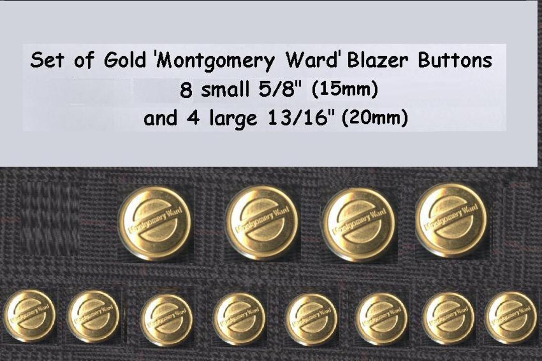 1 Set of Gold Metal Montgomery Ward Blazer Buttons 8+4 Vintage ...