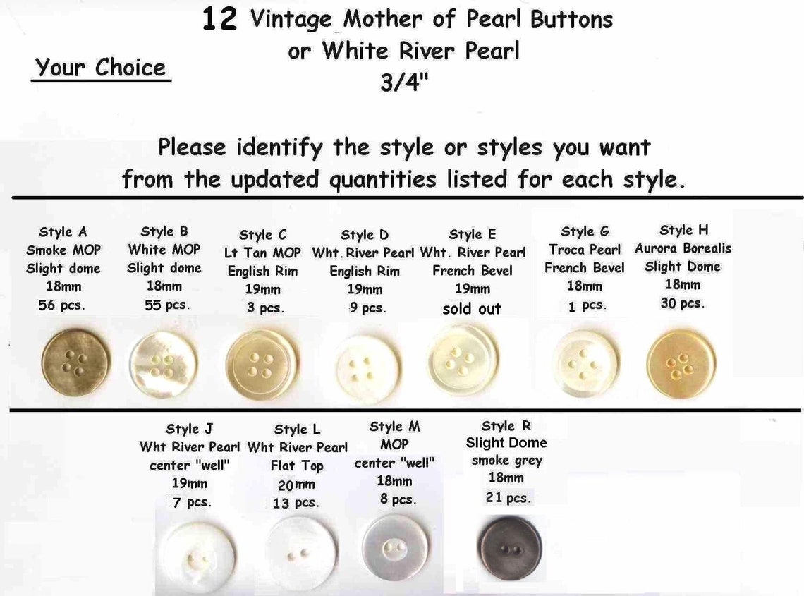 12 - 3/4" Vintage Old Real Mother of Pearl BUTTONS 18mm or 19mm2 Hole ...