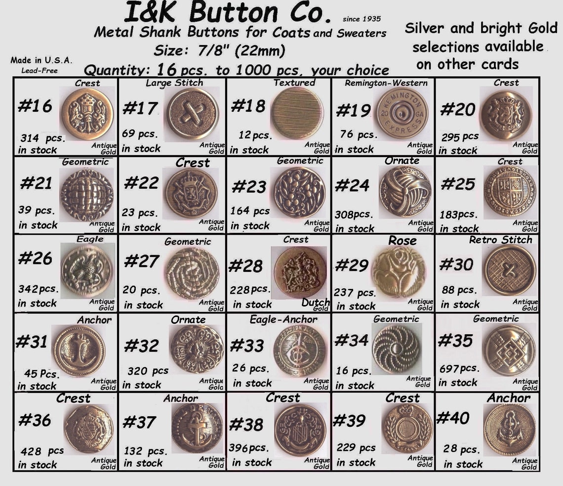 16 to 1000 pcs. Metal 7/8 Buttons Antique Silver Gold | Etsy