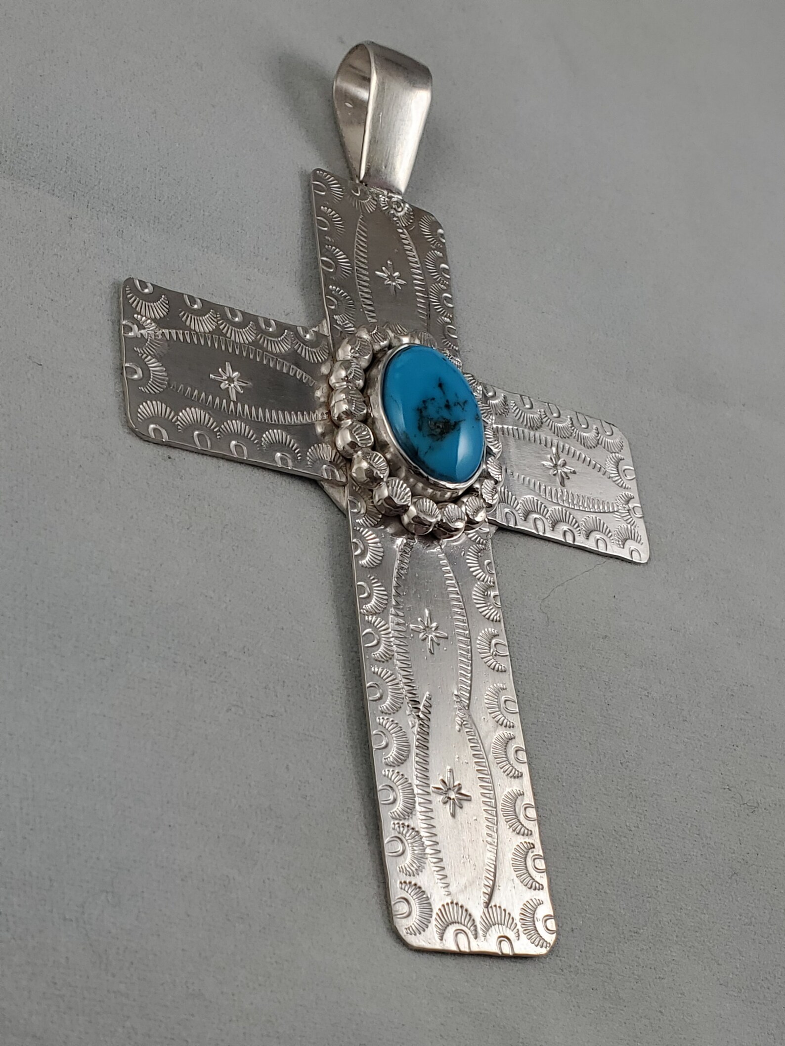 Beautiful Ithaca Turquoise, Large Wide Sterling Silver Cross, W/ Silver ...