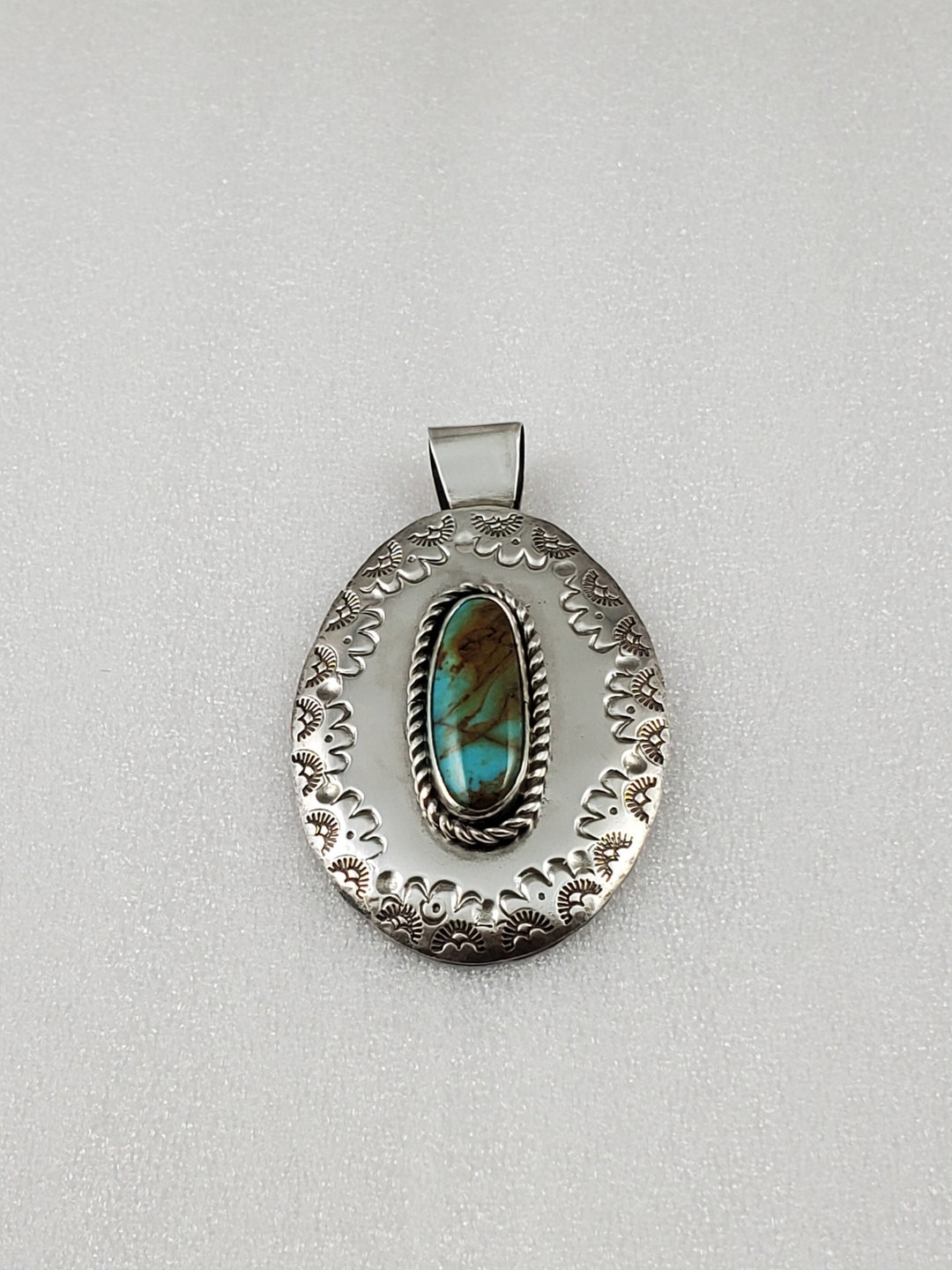 Rising Phoenix Turquoise Oval Pendant Hand Stamped in Sterling Silver ...