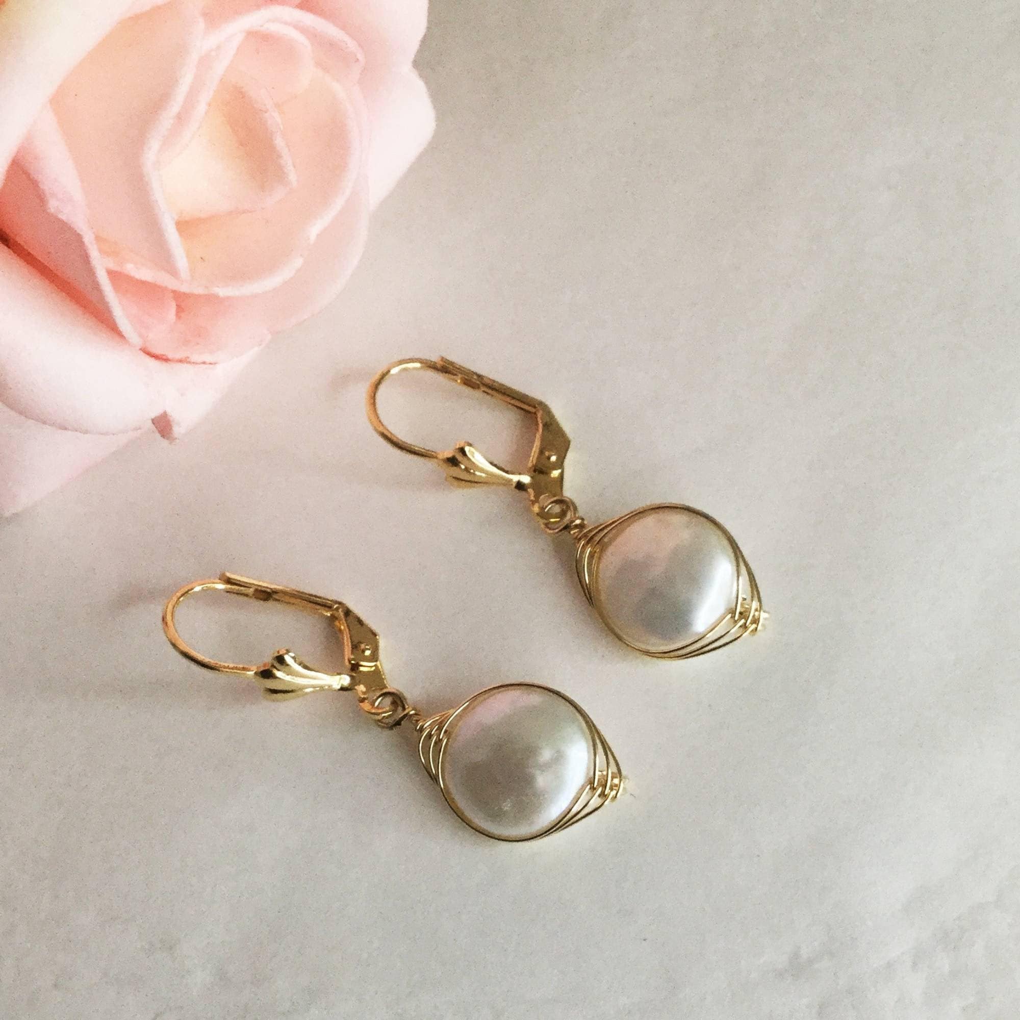 Pearl Earrings Natural Pearl Earrings Flat Pearl Earrings | Etsy
