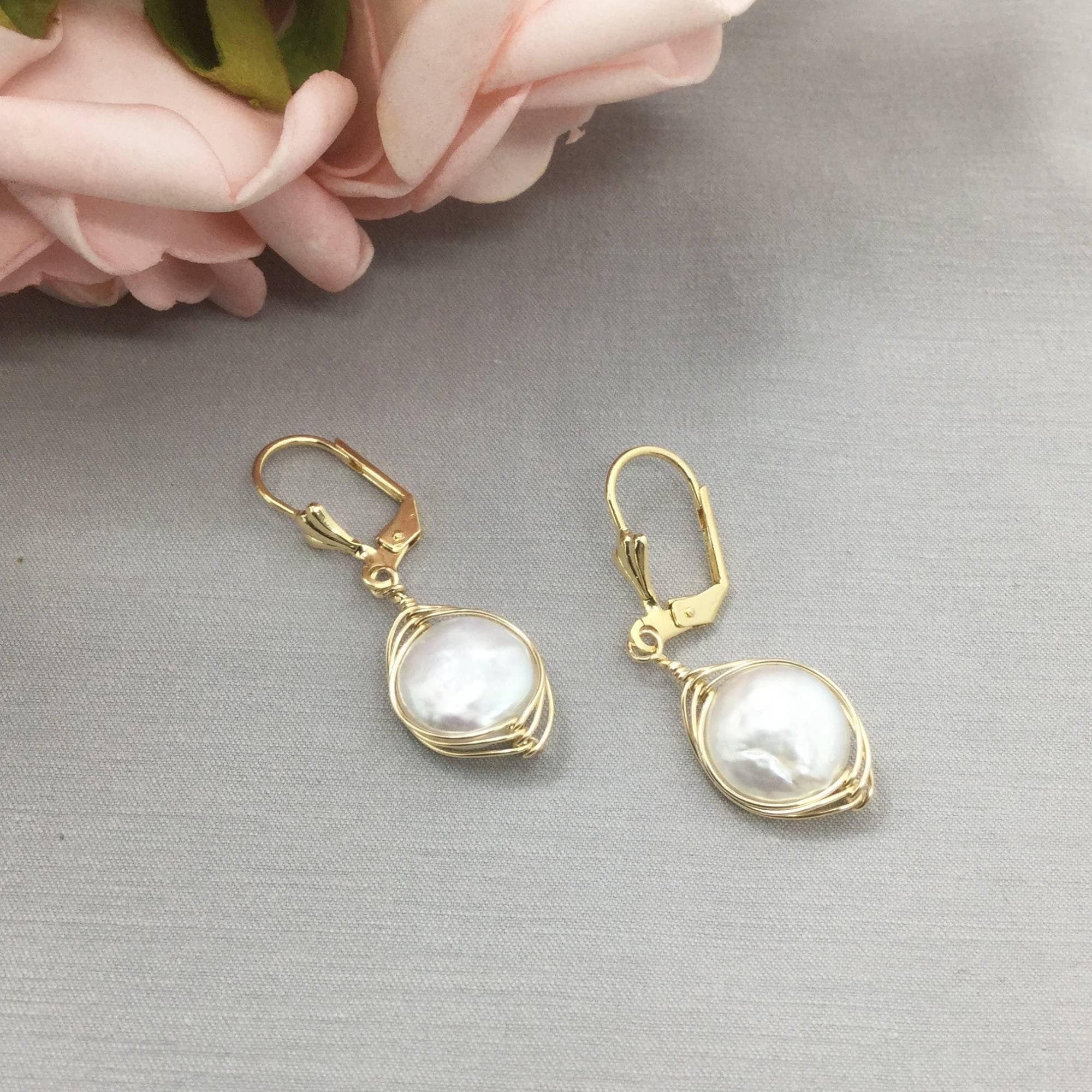 Pearl Earrings Natural Pearl Earrings Flat Pearl Earrings | Etsy