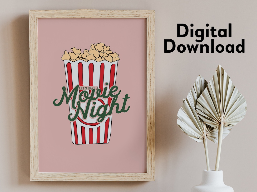 Illustrated Movie Night Digital Download Art Print - Typographic Wall ...