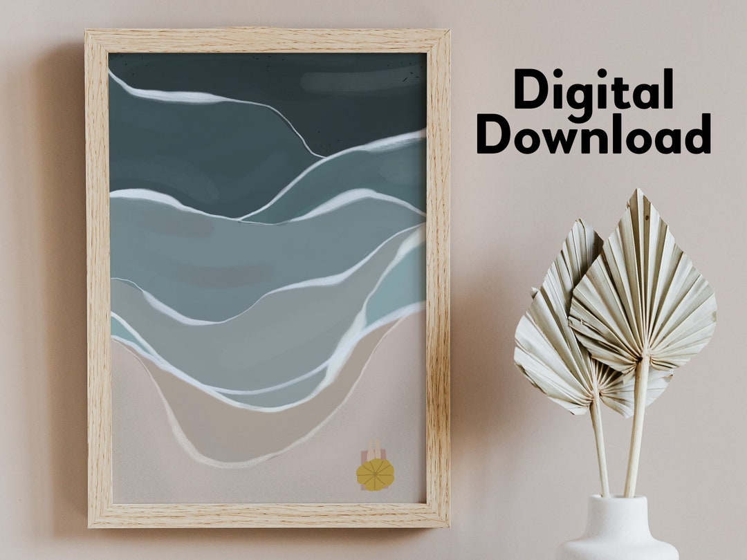 Illustrated Beach Scene Digital Download Art Print - Digital Artwork ...