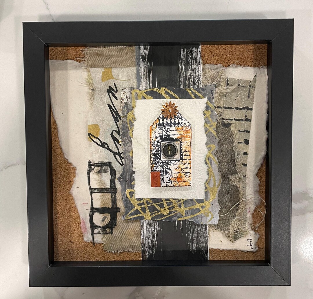 Framed Mixed Media House Collage, Modern Wall Art (8x8) - Etsy