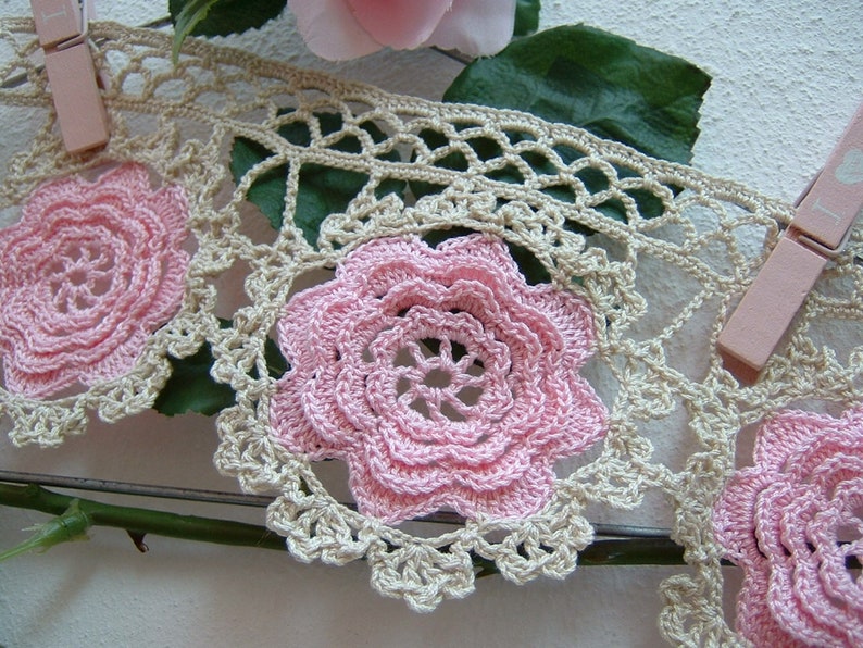Crochet Lace Border With Pink Roses-colorful Border to Apply-pink and ...