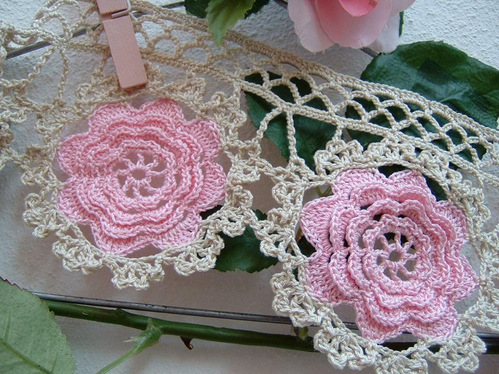 Crochet Lace Border With Pink Roses-colorful Border to Apply-pink and ...