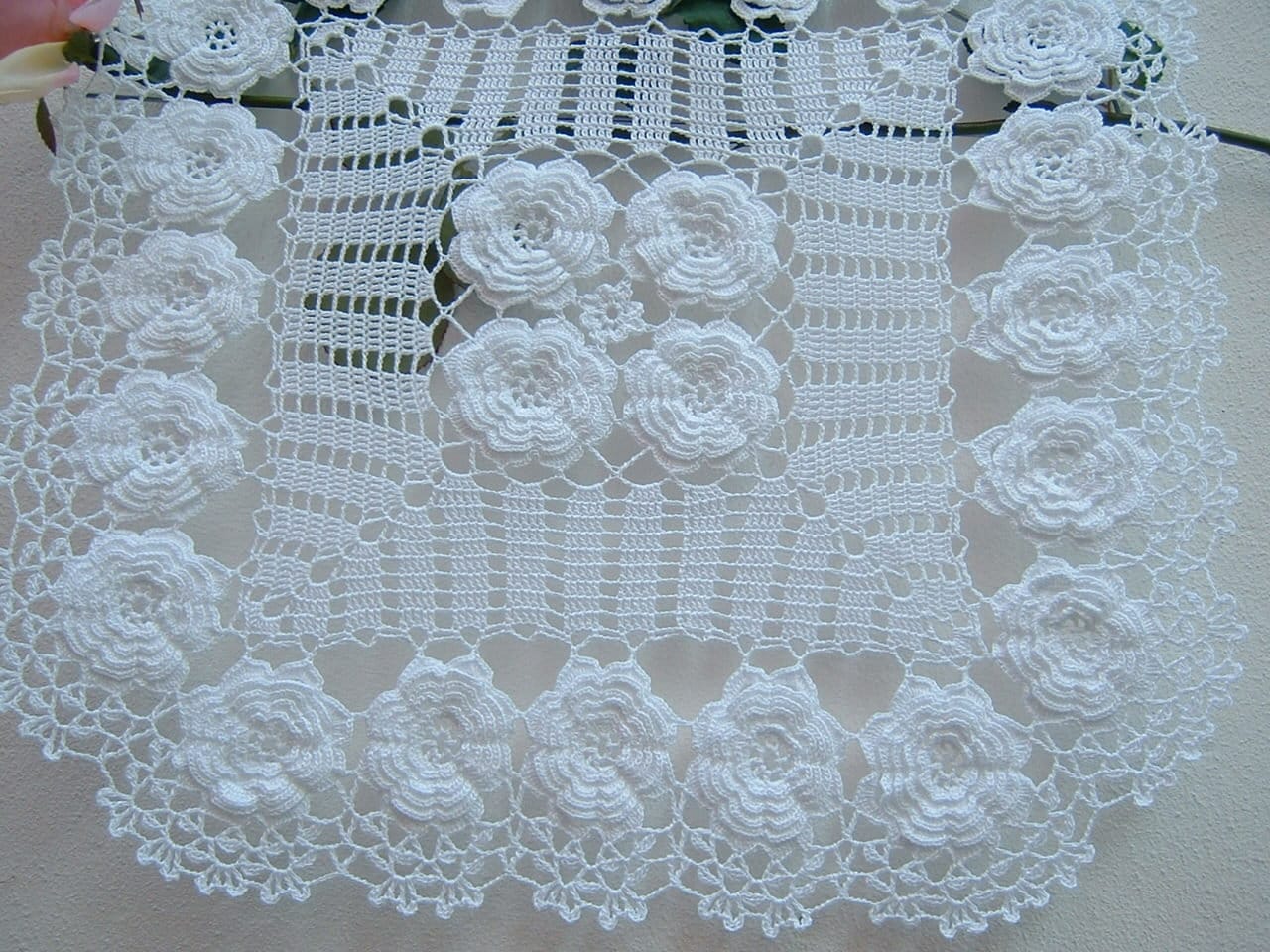 Square Crochet Center-centerpiece with Irish roses-white cotton ...