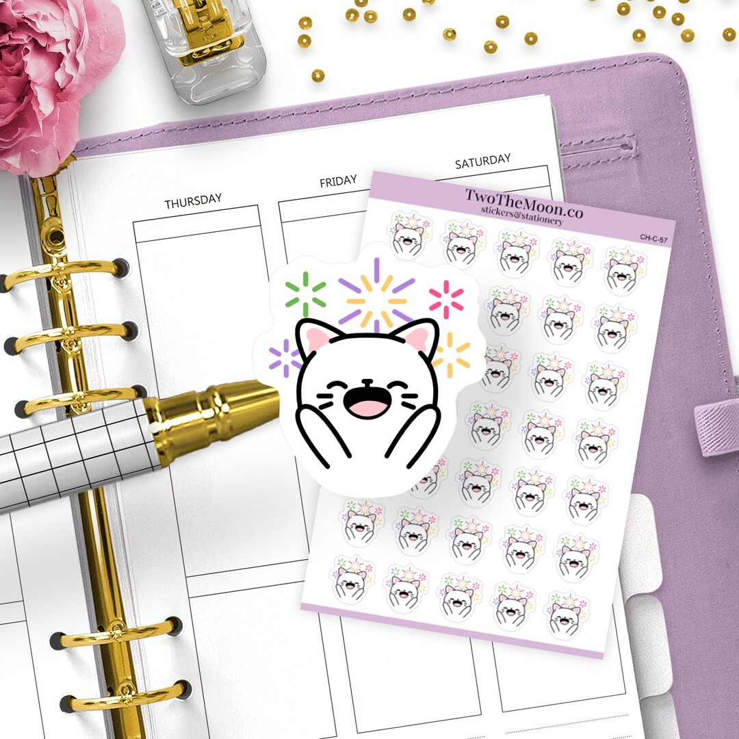Cutie Cat Fireworks Planner Stickers – Holiday, Celebration, New Year ...