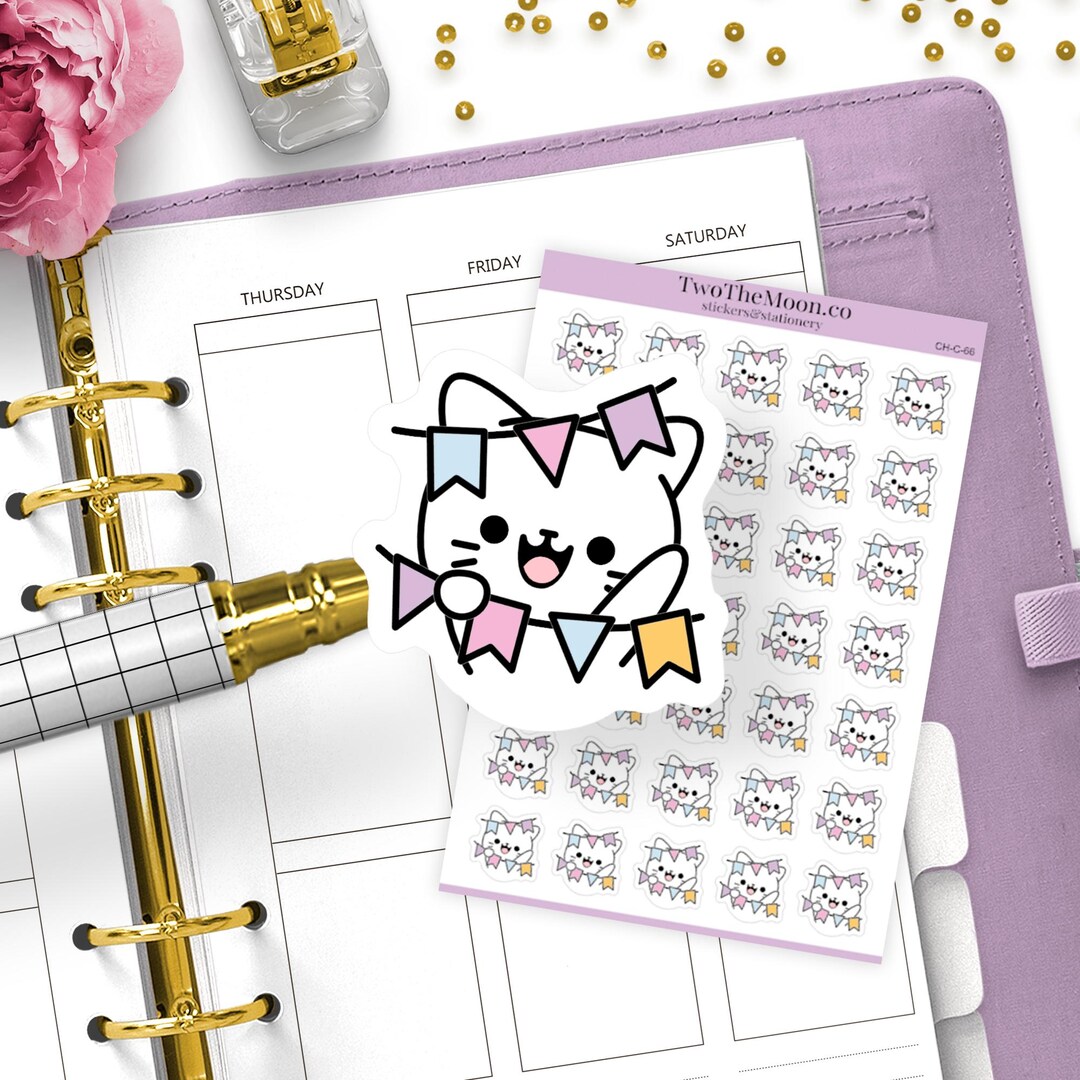 Cutie Cat Celebration Banner Planner Stickers – Birthdays, Happy ...