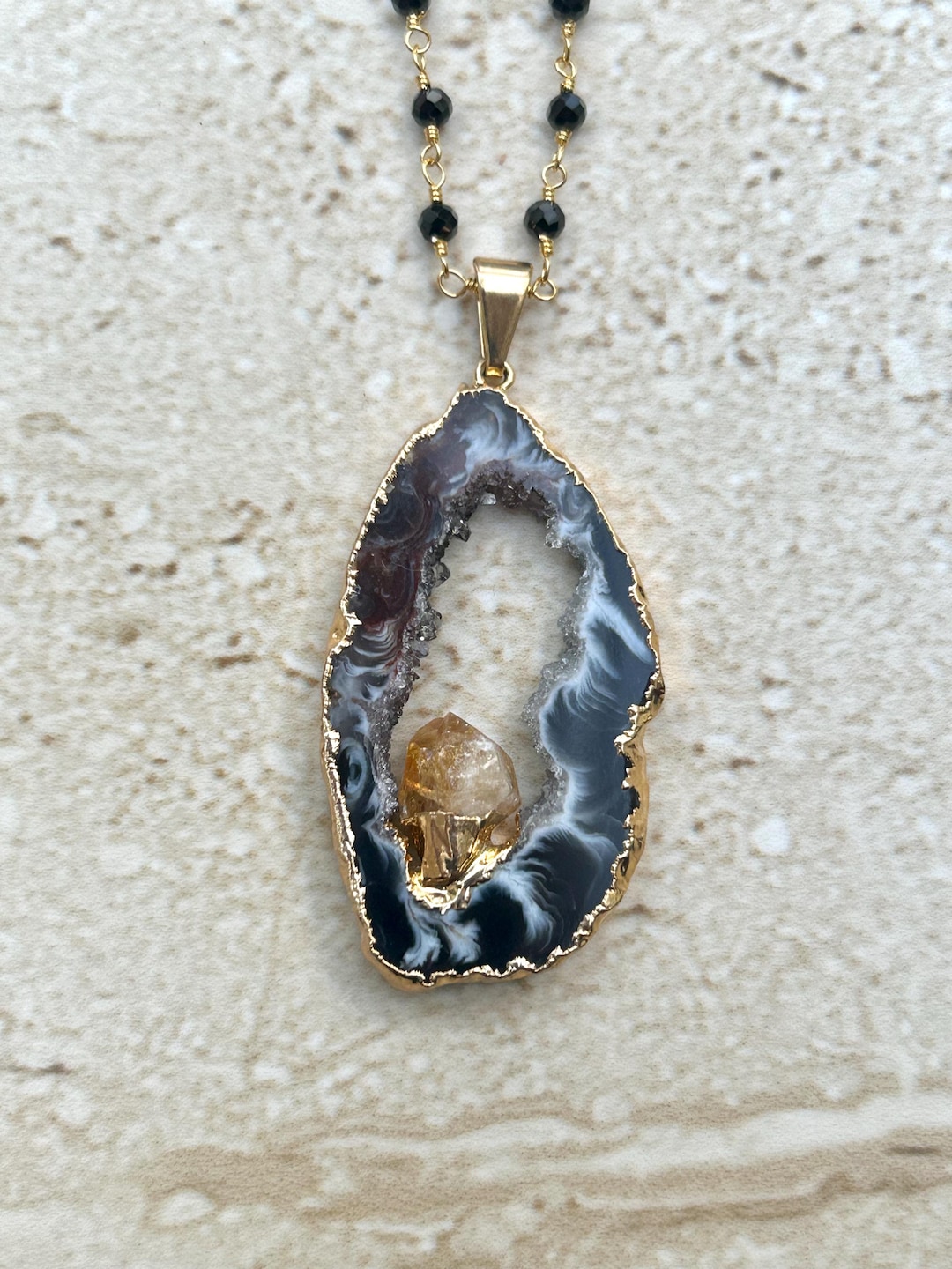Agate Slice Pendant Geode Slice Pendant Citrine Pendant Gemstone Pendant Solar Plexis Chakra ...